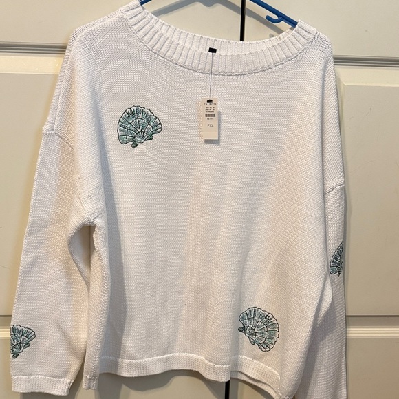 Talbots | Sweaters | Talbots White Knit Sweater With Shell Embroidered ...